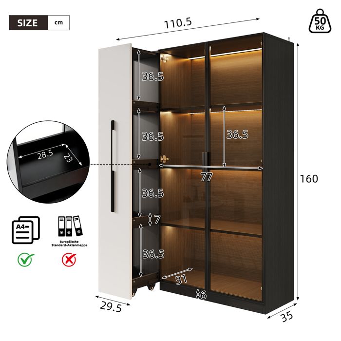 Vitrine LED 110,5 x 35 x 160 cm avec Éclairage Intégré, Meuble de Salon ...