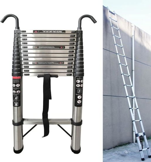Échelle télescopique pliable multifonction de 5 m avec crochets amovibles, 12 marches, charge ...