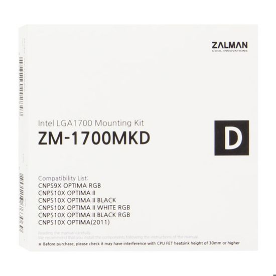Kit de fixation Zalman ZM-1700MKD pour socket Intel LGA 1700 ...
