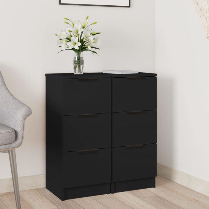 BEST Buffet de rangement enfilade - Buffets 2 pcs noir 30x30x70 cm bois d'ingénierie fr9220 ...