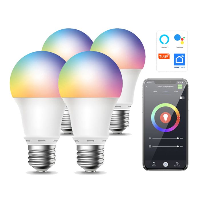 Lot de 4 Ampoules Connectées LED 9 W E27 - RGB+Blanc, WiFi & Bluetooth, Contrôle Vocal et ...