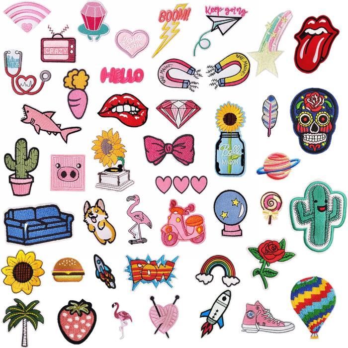 Broderie Patch Thermocollant, 45 Pcs Rose Autocollant De Patch ...