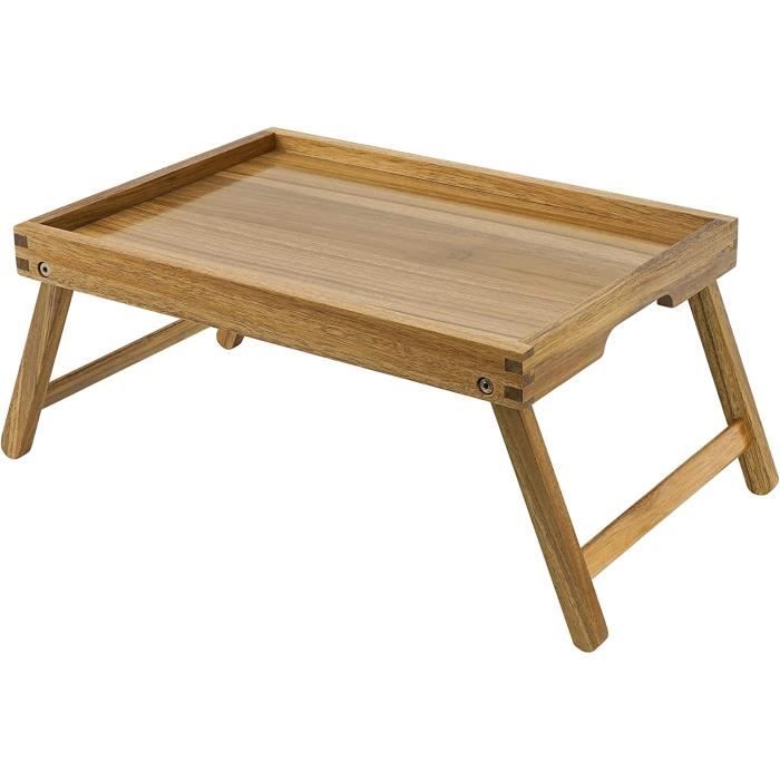 Plateau de lit en acacia avec poignées, pieds pliants, plateau de ...