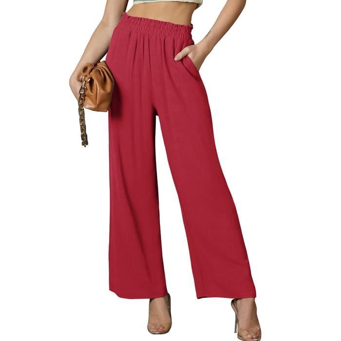 Femme Fluide Pantalon Large Coton Lin Décontracté Pant Ample à Taille ...