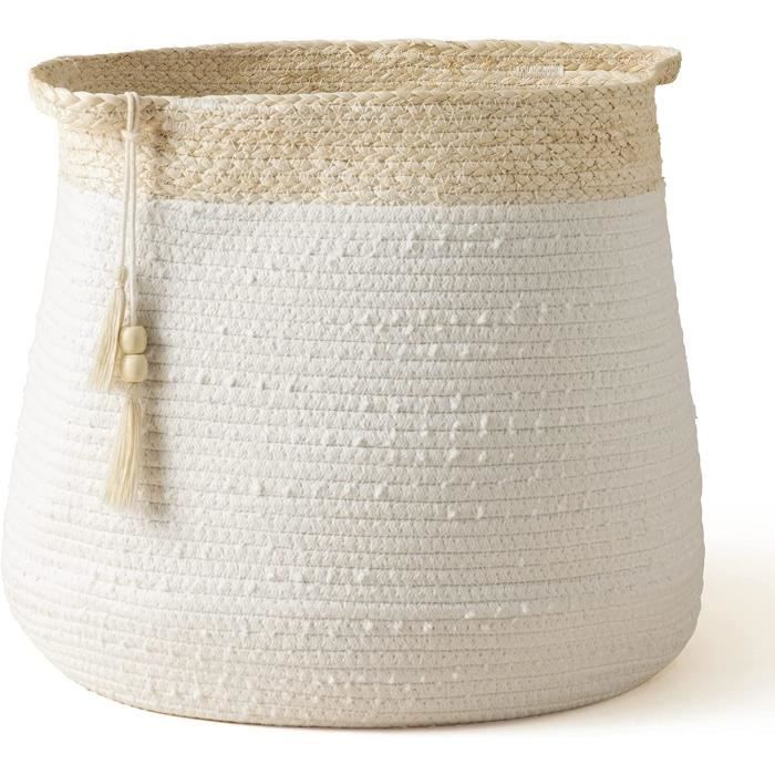 La Jolíe Muse Panier Rangement Blanc avec Bordure Tissée en Gazoio ...