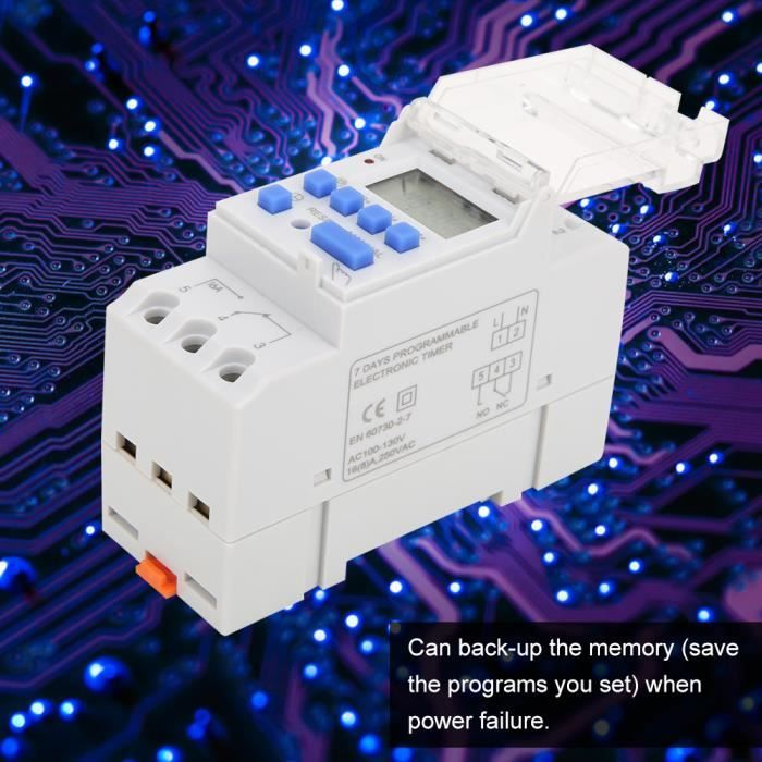 Minuterie 100-130V AC 16A Hebdomadaire 12 - 24hrs LCD On Off Control ...