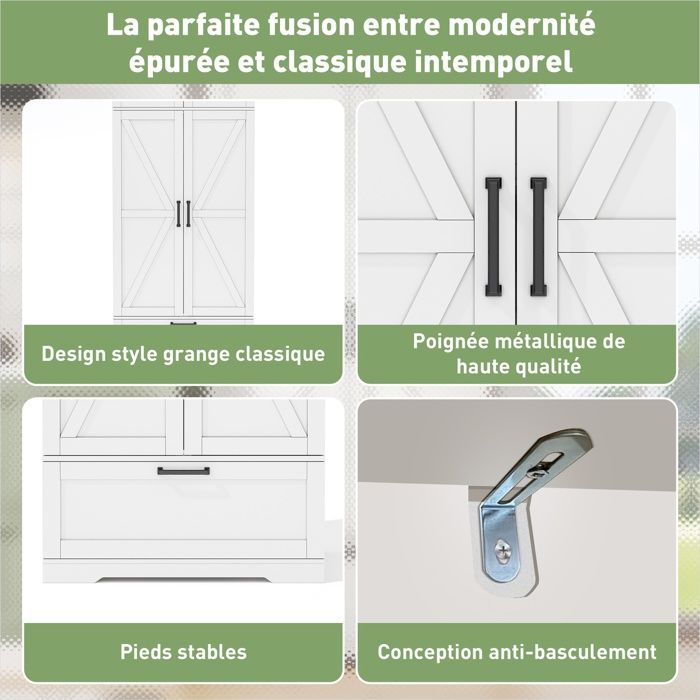 Buffet haut style industriel blanc 80x40x180 cm avec tiroir, casier à ...