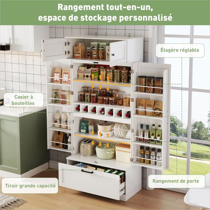 Buffet haut style industriel blanc 80x40x180 cm avec tiroir, casier à ...