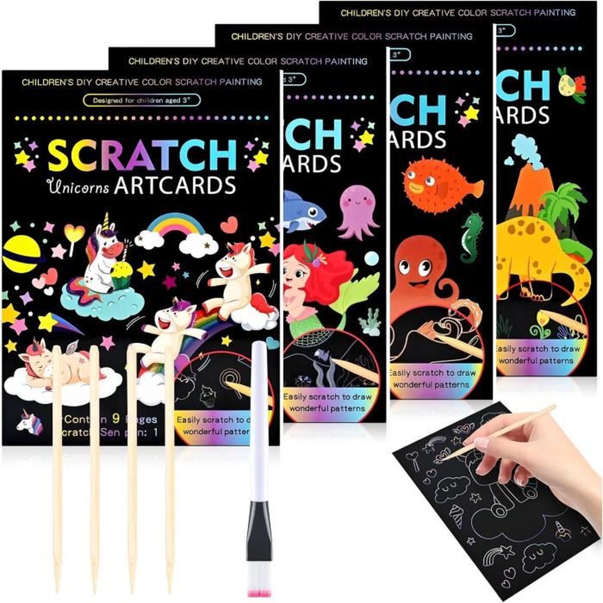 41 Pcs Carte a Gratter Enfant Scratch Art,Kit de Dessin Gratter pour ...