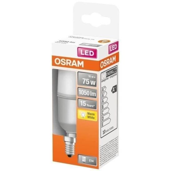 OSRAM - LED stick dépolie+radiateur 10W E14 1050lm 2700K chaud ...