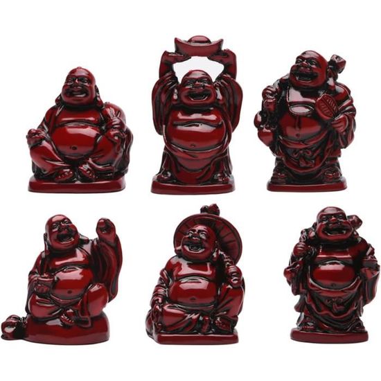 Tqgjst4 Lot De 6 Statues De Bouddha Rieur En Résine Rouge Porte-Bonheur 5,5 Cm (H)[m1972 ...