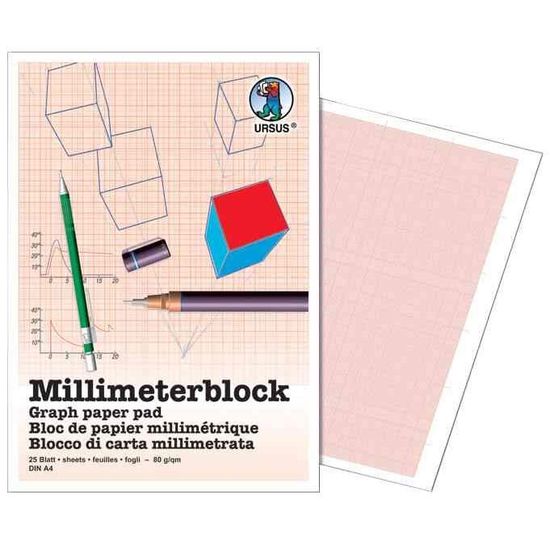 Bloc de papier millimétré - URSUS - A4 - 80g/m2 - 25 feuilles - Rouge ...