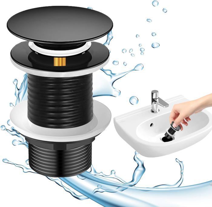Bonde de Lavabo Pop Up Noir UniverselleBonde de Vidange Sans Trop Plein ...