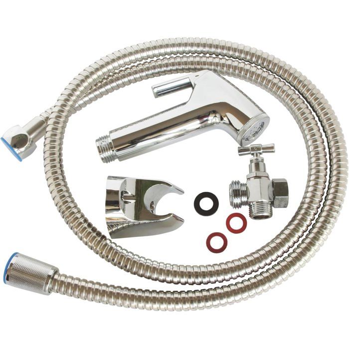 Kit hygiène WC complet : robinet 3 voies laiton chromé, douchette ABS ...