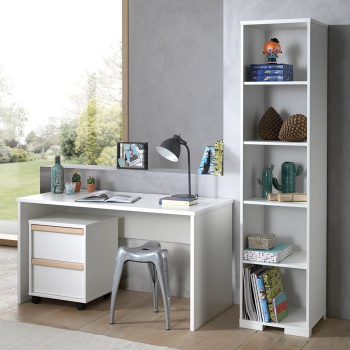 NASH WHITE - Pack Bureau + Caisson Rangement + Bibliothèque - Cdiscount ...