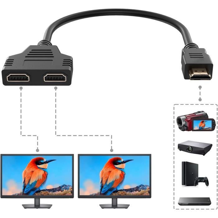 HDMI Splitter 1 in 2 Out, Sortie HDMI Splitter Adaptateur pour Double ...