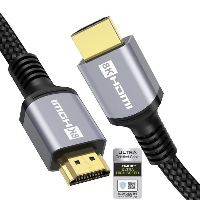4K 8K Câble Hdmi 2.1 Certifié 6M 48Gbp 10K 30Hz 8K 60Hz 4K 120Hz 2K ...