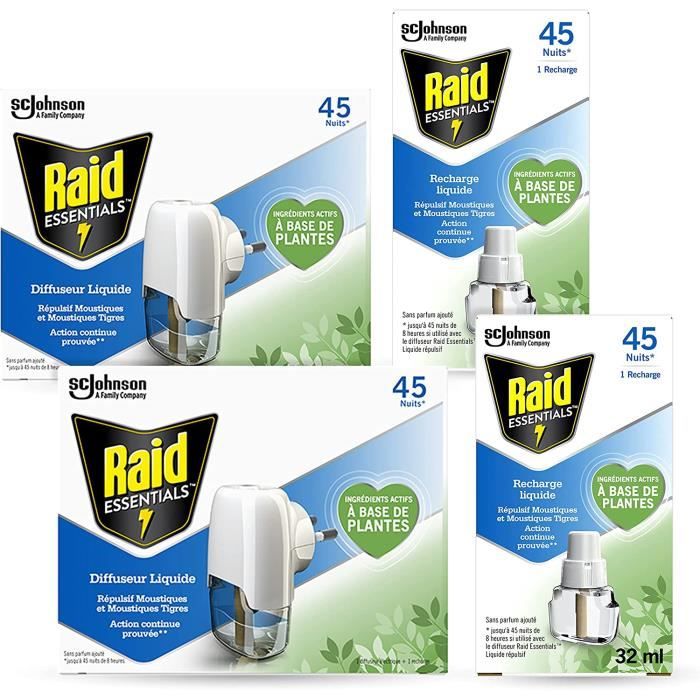 Raid Essentials 2 Diffuseurs Electriques Liquides et 2 Recharges ...