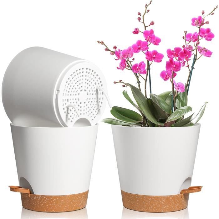 Paquet de pots de fleurs en plastique blanc 20 cm, petit système d ...