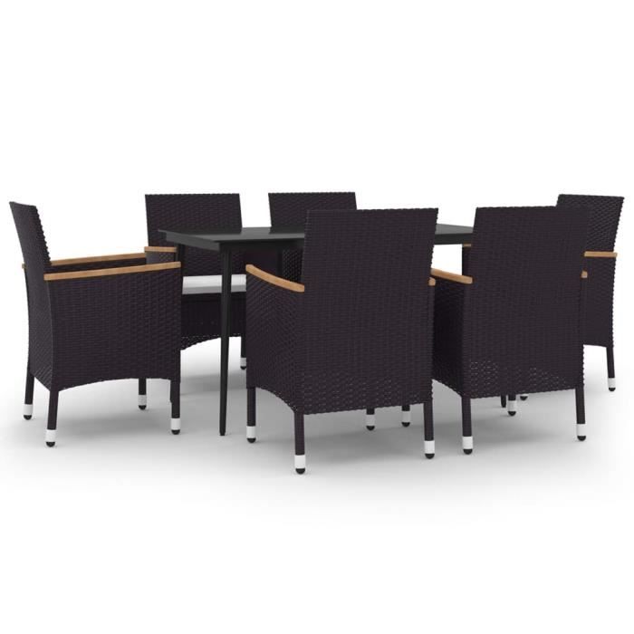 PLA Ensemble à dîner de jardin coussins 7 pcs Résine tressée Verre9 ...