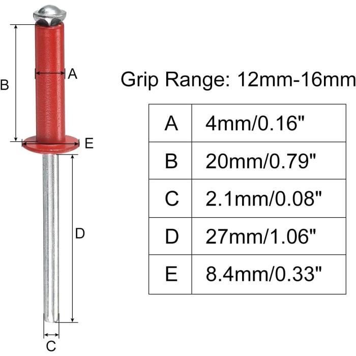 Rivets Aveugles, 4Mm X 20Mm Aluminium Ouvert Terminal Plat Rond Tête ...