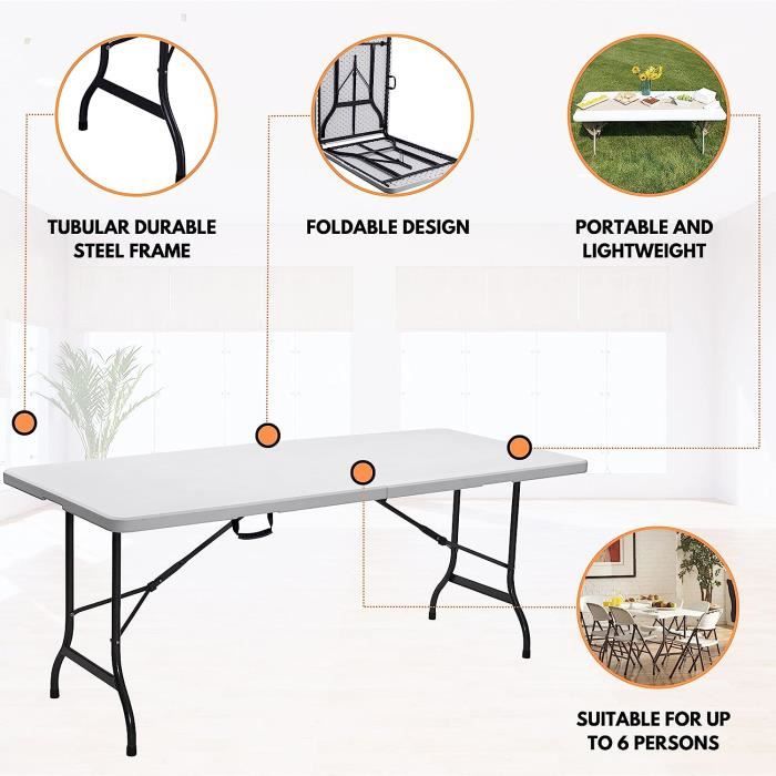 NOVECRAFTO Table Pliante Blanche avec Surface Table Pliante 180 Cm ...