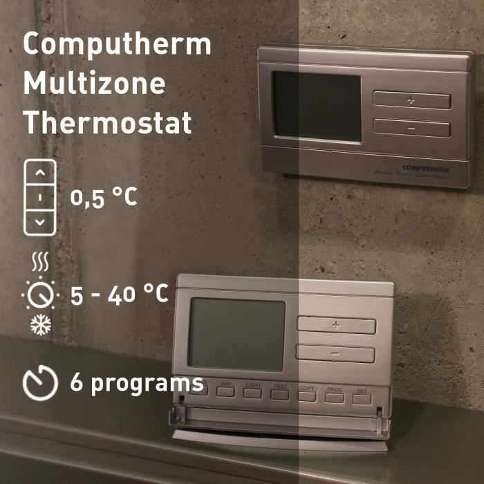 Q8Rf Multizone : 2 X Thermostats Programmables Mobiles À Affichage Digital, 1 X Récepteur, Pour ...