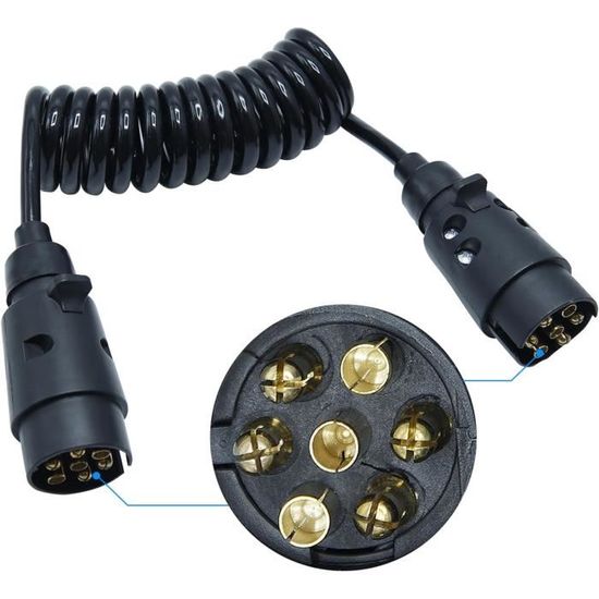 Prise Rallonge Remorque - 7 Broches - Câble à Ressort 2m - Résistant ...