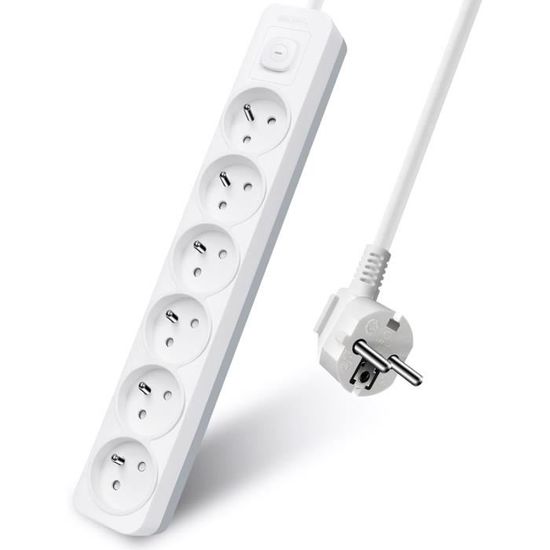 Multiprise 6 prises avec interrupteur, 2P+T, bloc 6 prises, rallonge 3M ...
