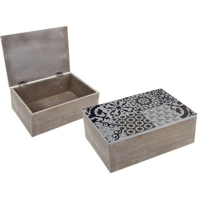 Boîte déco en bois WOOD - 19 x 13 cm - Marron gris bleu - Cdiscount Maison