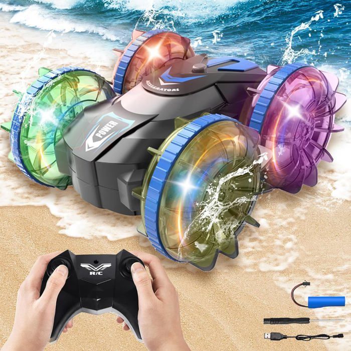 Voiture Télécommandée Enfant,Jouet de Voiture RC Amphibie,360°Rotation Camion Cascadeuse avec ...
