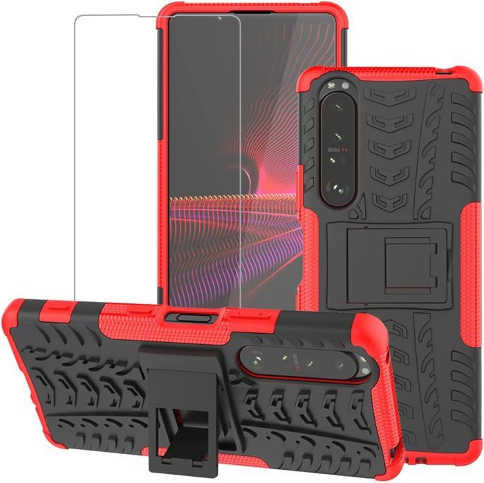 Coque Sony Xperia 1 III Rouge avec protection d'écran en verre trempé ...