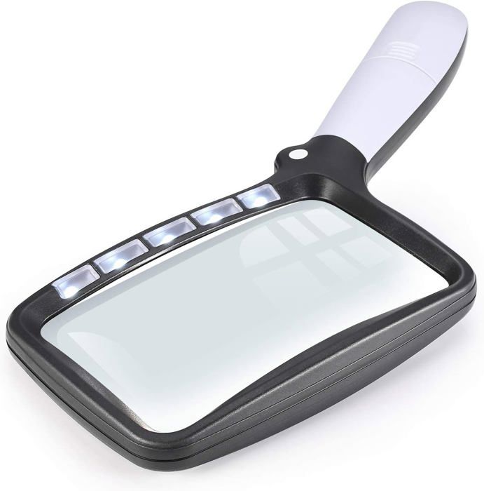 Loupe rectangulaire 2 x loupe avec loupe de lumière - Grande loupe Pliable avec 5 LED - 2 Modes ...