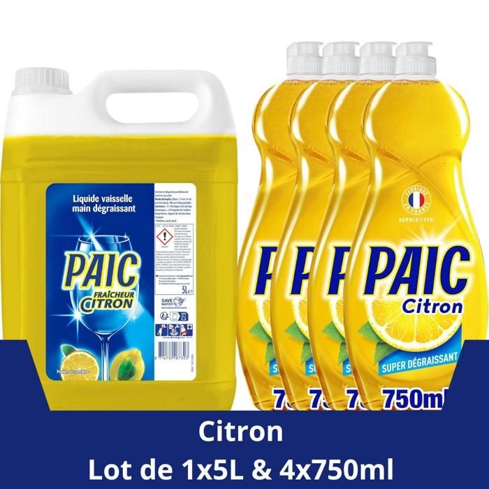 Recharge liquide vaisselle citron vert - PAIC - 4 x 750ml - Bidon 5L ...