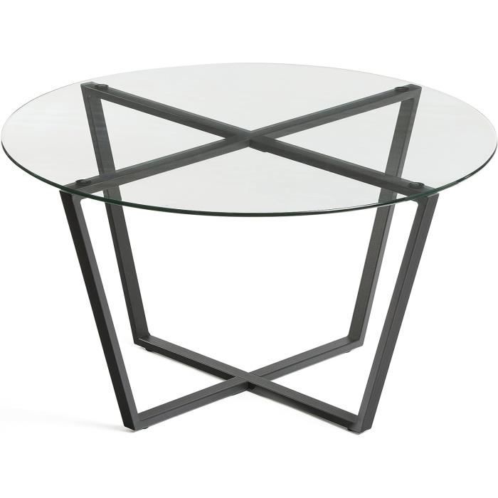 Table Basse Rond En Verre, Dessus Clair Et Base Noire[u1424 ...