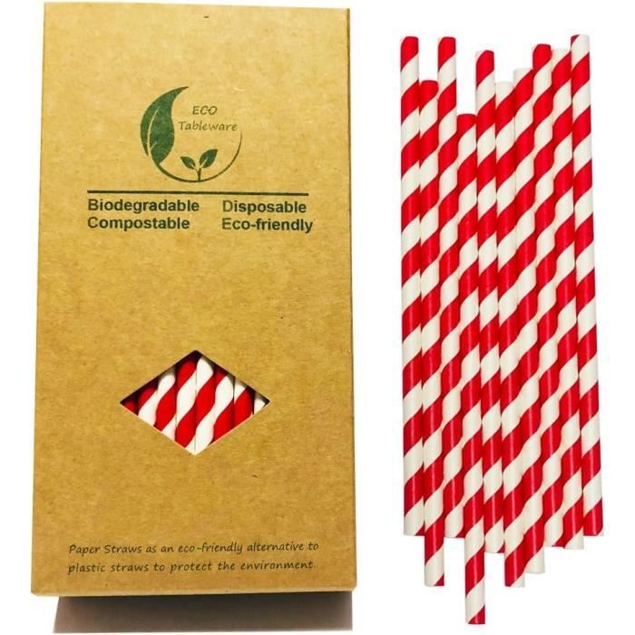 Lot De 100 Pailles À Rayures Rouges Et Blanches Pour Décoration De Fête ...