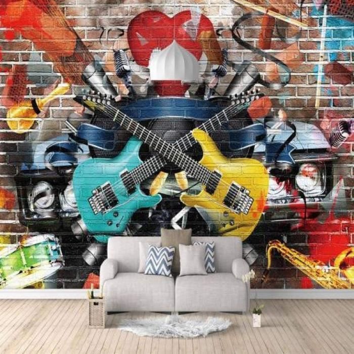 Papier Peint Mural Poster Photo Géant 3D Mur de briques rock guitare ...