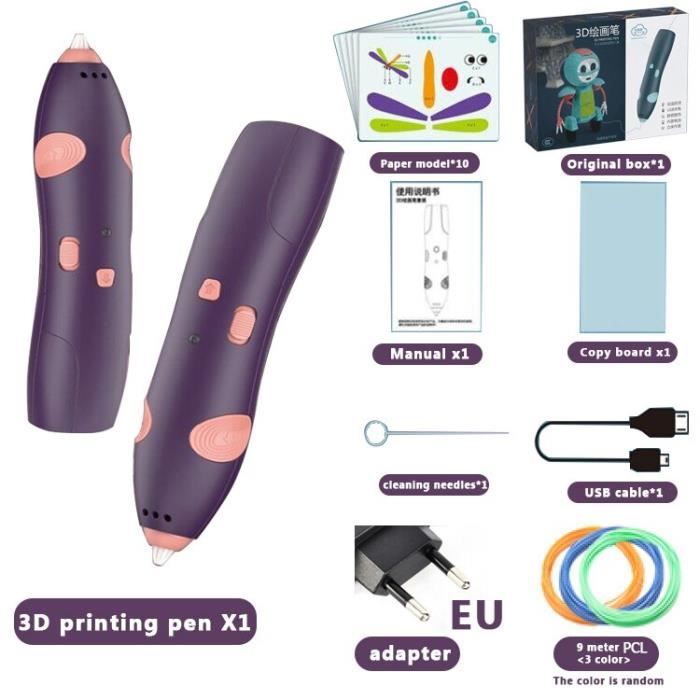 Stylo 3d,Stylo d'impression 3D rechargeable, 20 couleurs, 100 mètres, Filament PCL, cadeau de ...