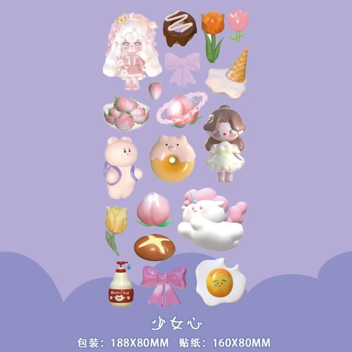Gommette 3D - Kawaii - PVC - Étanche - 1 Feuille - Dessin Animé ...