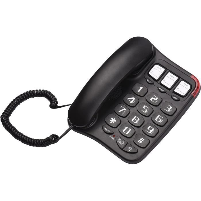 Téléphone Filaire,Téléphone Filaire Noir Avec Gros Boutons Bureau Téléphone Fixe Support ...
