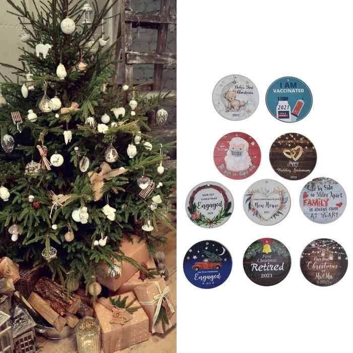 Dilwe 10pcs Ornements de Noël en bois avec motifs pour sapin de Noël et ...