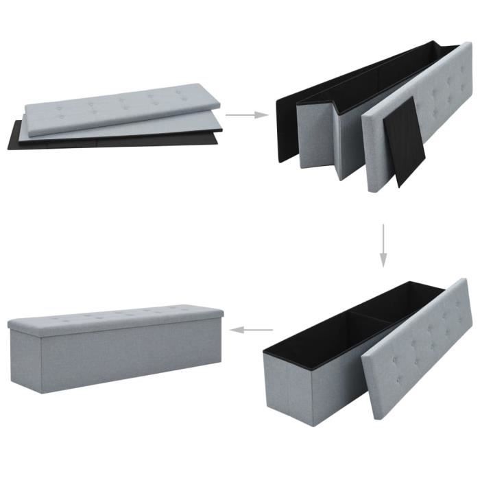 Banc de rangement pliable Faux lin 150 x 38 x 38 cm Gris clair HILILAND ...