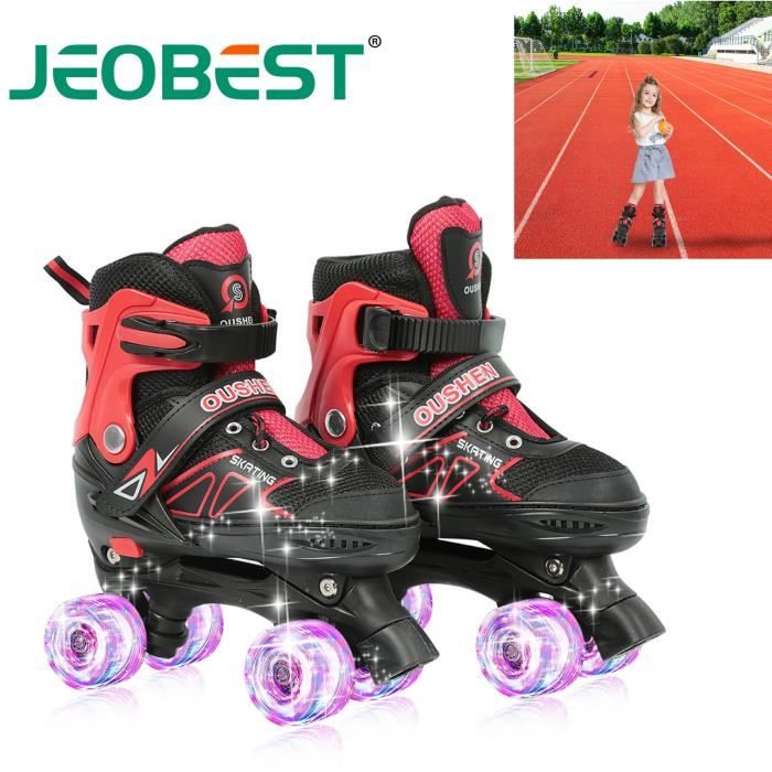 JEOBES Patins enfants-Rouge et Noir-Double Roues PVC Full Flash-Taille ...