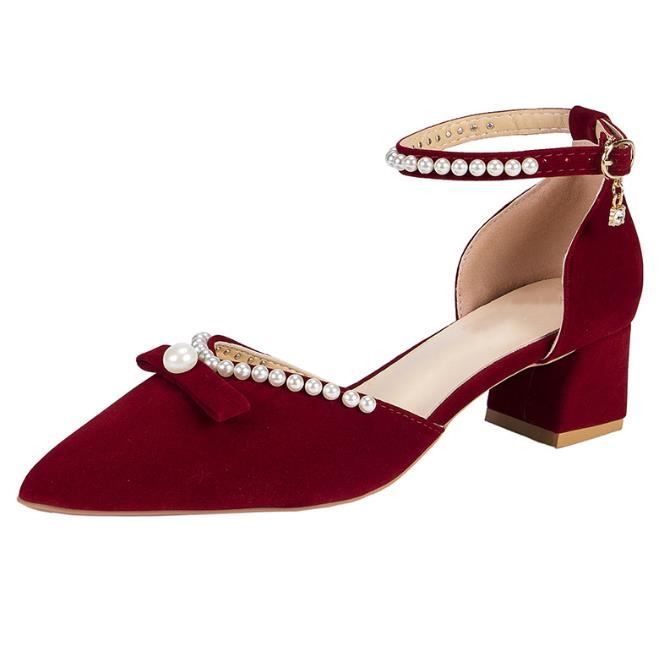 Talons Hauts Sexy Summer Red Boucle Perle Sandales Mode Respirant Talon ...