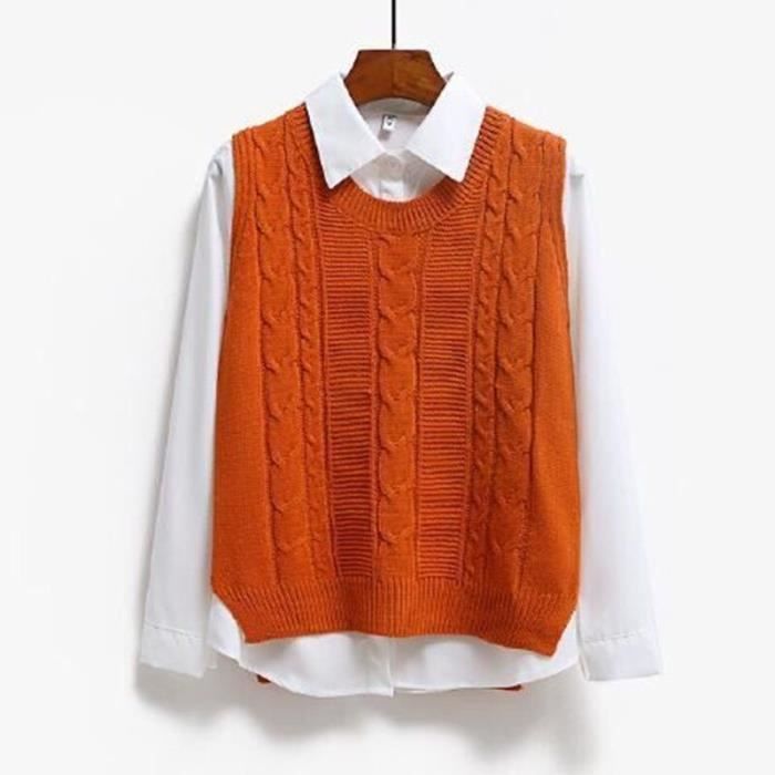Femmes tricoté pull sans manches femmes solide gilet dames col rond ...
