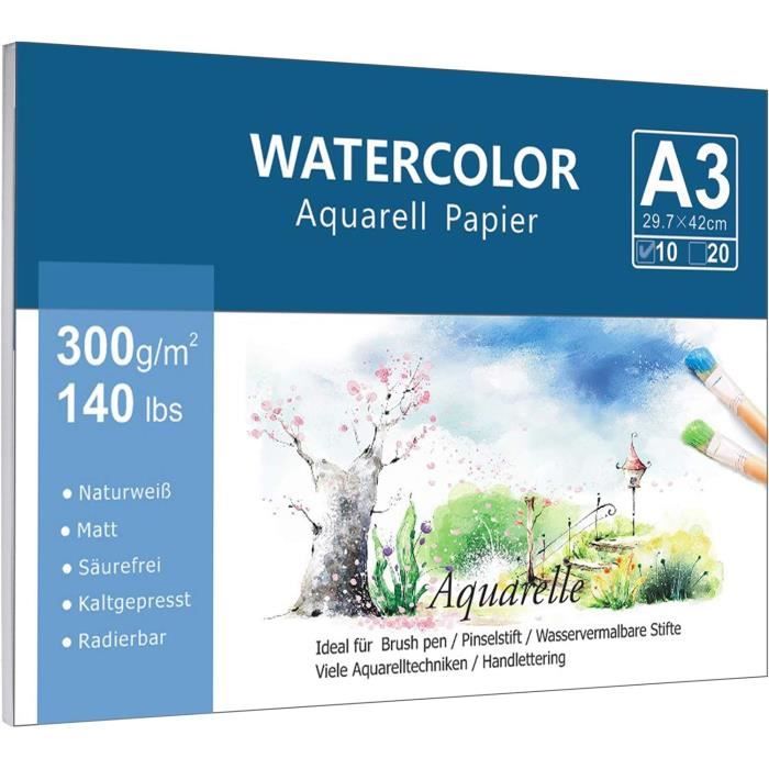 Papier aquarelle de qualité supérieure (A3, 300 g-m², 10 feuilles ...