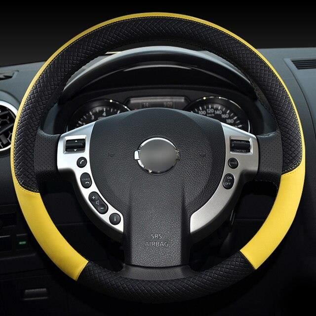 COUVRE-VOLANT,Yellow--Housse de volant en cuir pour Nissan Teana, Qashqai, Juke, Primera, Versa ...