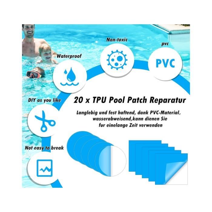 Lot de 20 Reparation Liner Piscine sous l'eau Kit Reparation Piscine ...