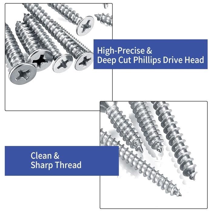 Lot De 285 Vis Autotaraudeuses En Acier Inoxydable M2-M3-M4-M5, Vis À Bois À Tête Cruciforme ...