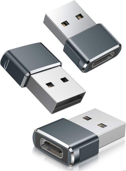 Adaptateur USB vers USB C 3 Pack,Type C Femelle USB A Mâle Convertisseur Chargeur pour Apple ...